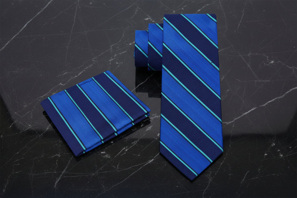 Striped Necktie in Blue, Sage & Brown Colorways | Modern Stripe