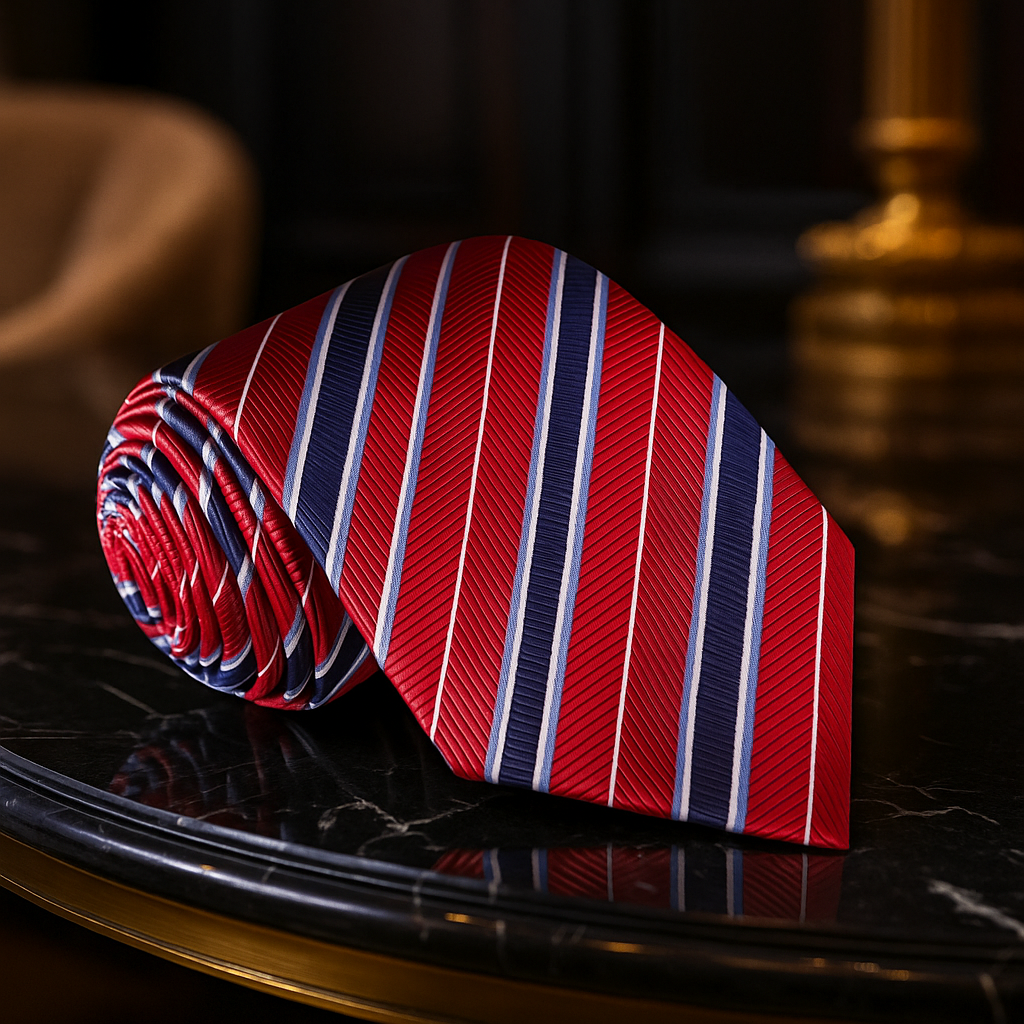 Red, Blue & White Striped Necktie – Bold Men’s Style