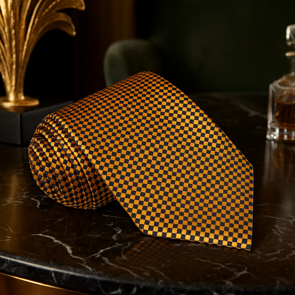 Black & Gold Geometric Diamond Necktie