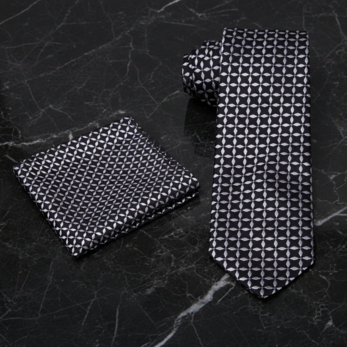 Black & Silver Geometric Necktie | Modern Men’s Dress Tie