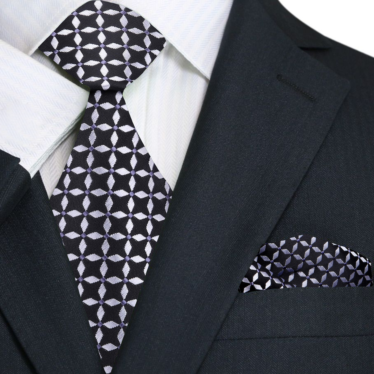 Black & Silver Geometric Necktie | Modern Men’s Dress Tie