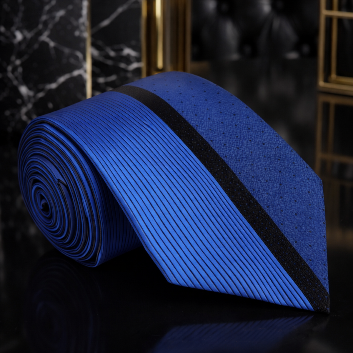 Blue Stripe Necktie with Center Band for Business and Formal Wear