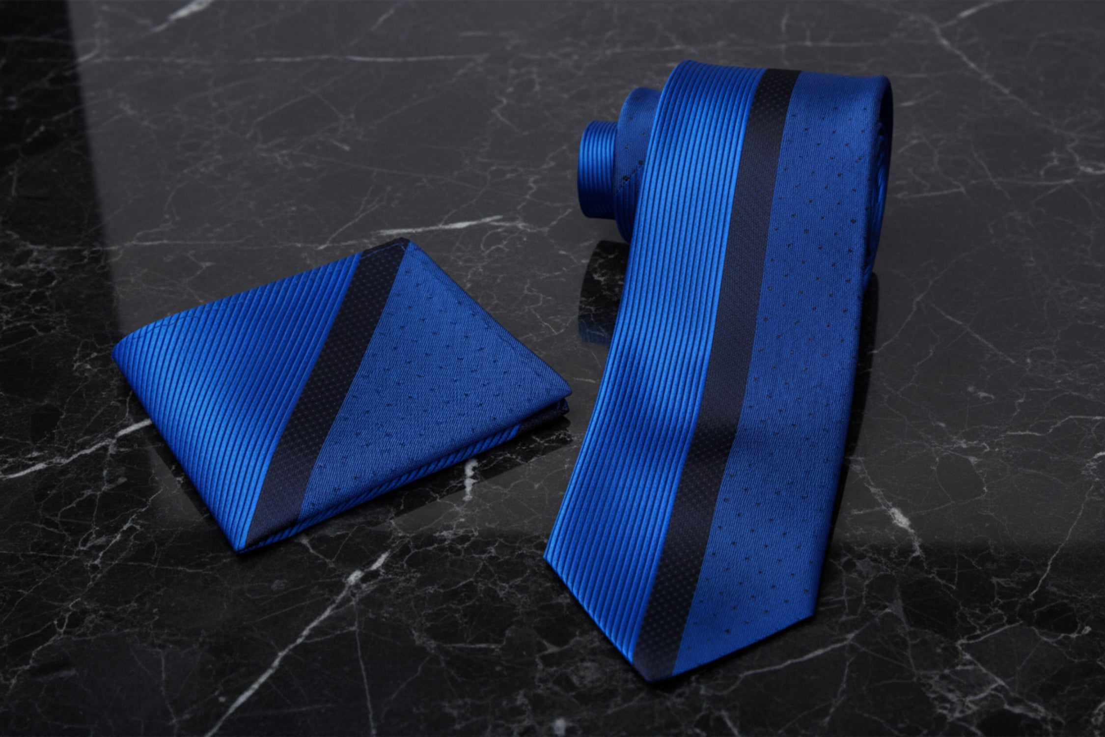 Blue Stripe Necktie with Center Band for Business and Formal Wear