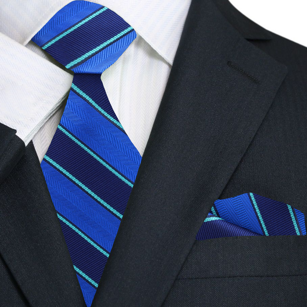 Striped Necktie in Blue, Sage & Brown Colorways | Modern Stripe