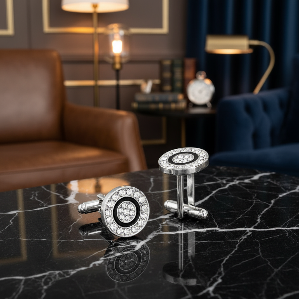 Chrome & Grey Circular Cufflinks | Modern Men’s Accessory