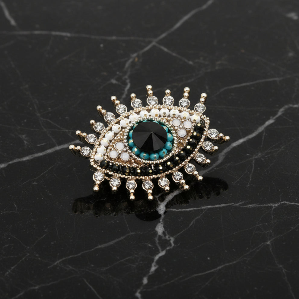 Mystic Eye Lapel Pin – Clear or Black Stone Zinc Alloy Accessory