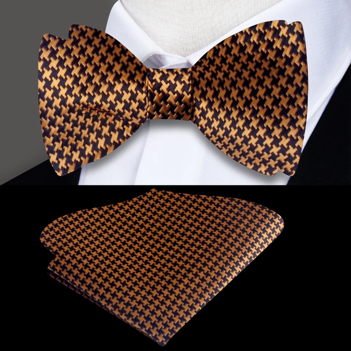 A Red Black Geometric Bull Run Bow Tie and Pocket Square