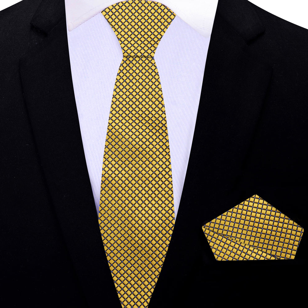Metallic Gold Geometric Necktie | 2 Widths, 2 Lengths + Pocket Square