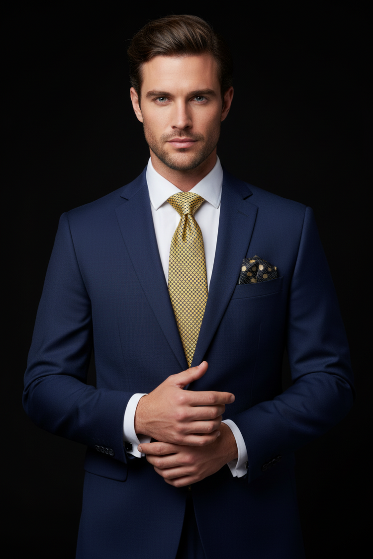 Metallic Gold Geometric Necktie | 2 Widths, 2 Lengths + Pocket Square