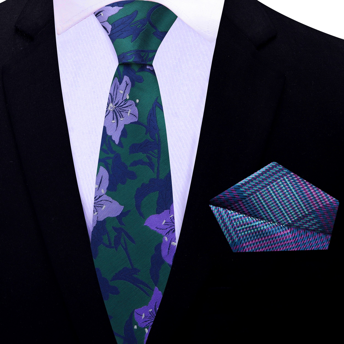 Hibiscus Floral Necktie | Blue Green Purple Tropical Men’s Tie