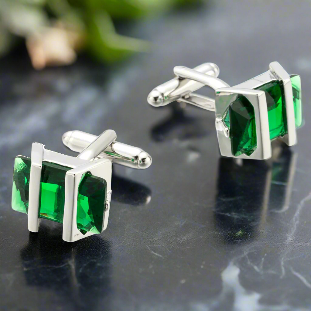 Chrome Gemstone Cuff-links