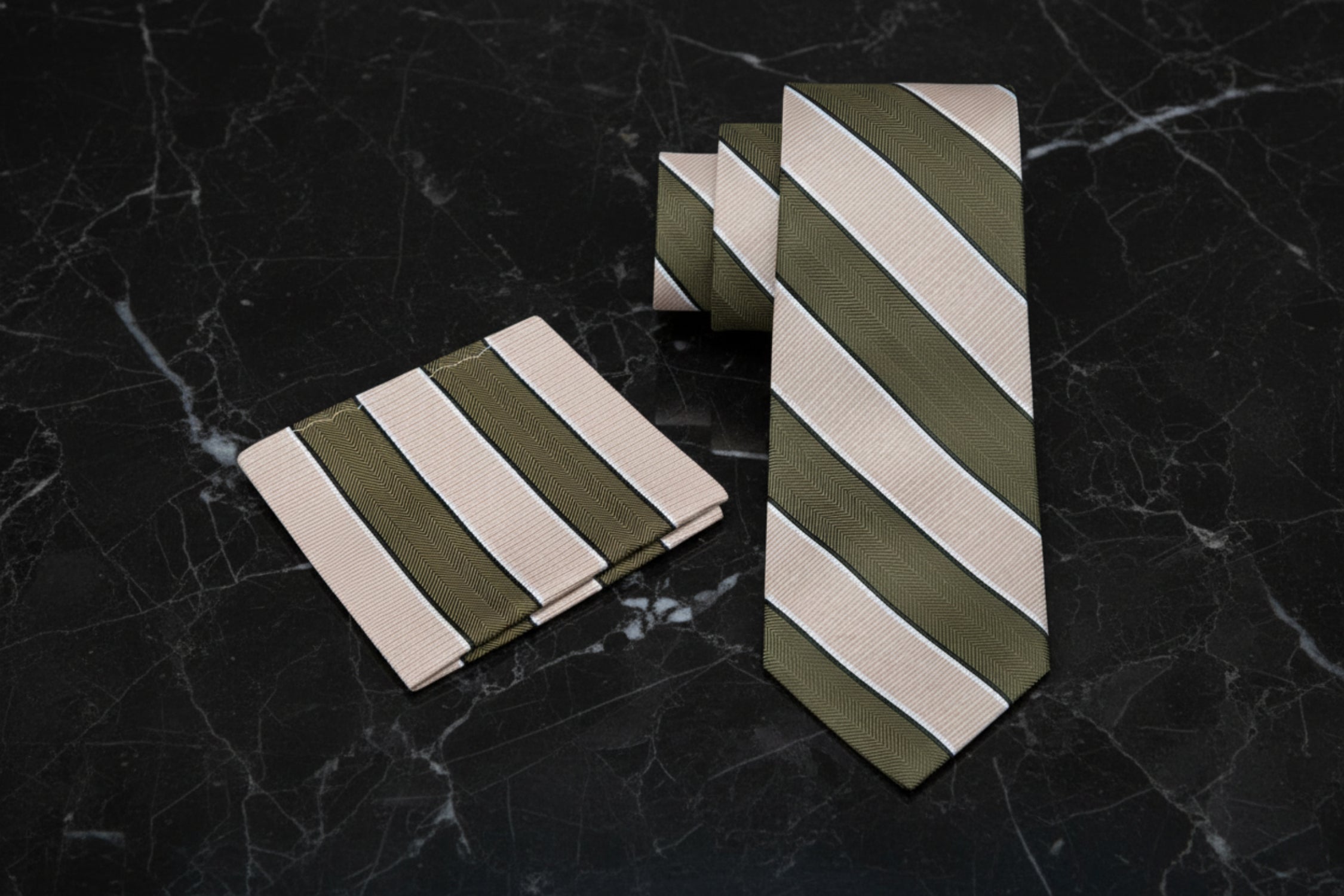 Striped Necktie in Blue, Sage & Brown Colorways | Modern Stripe