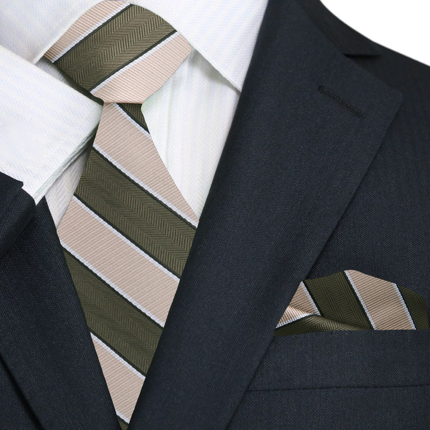 Striped Necktie in Blue, Sage & Brown Colorways | Modern Stripe