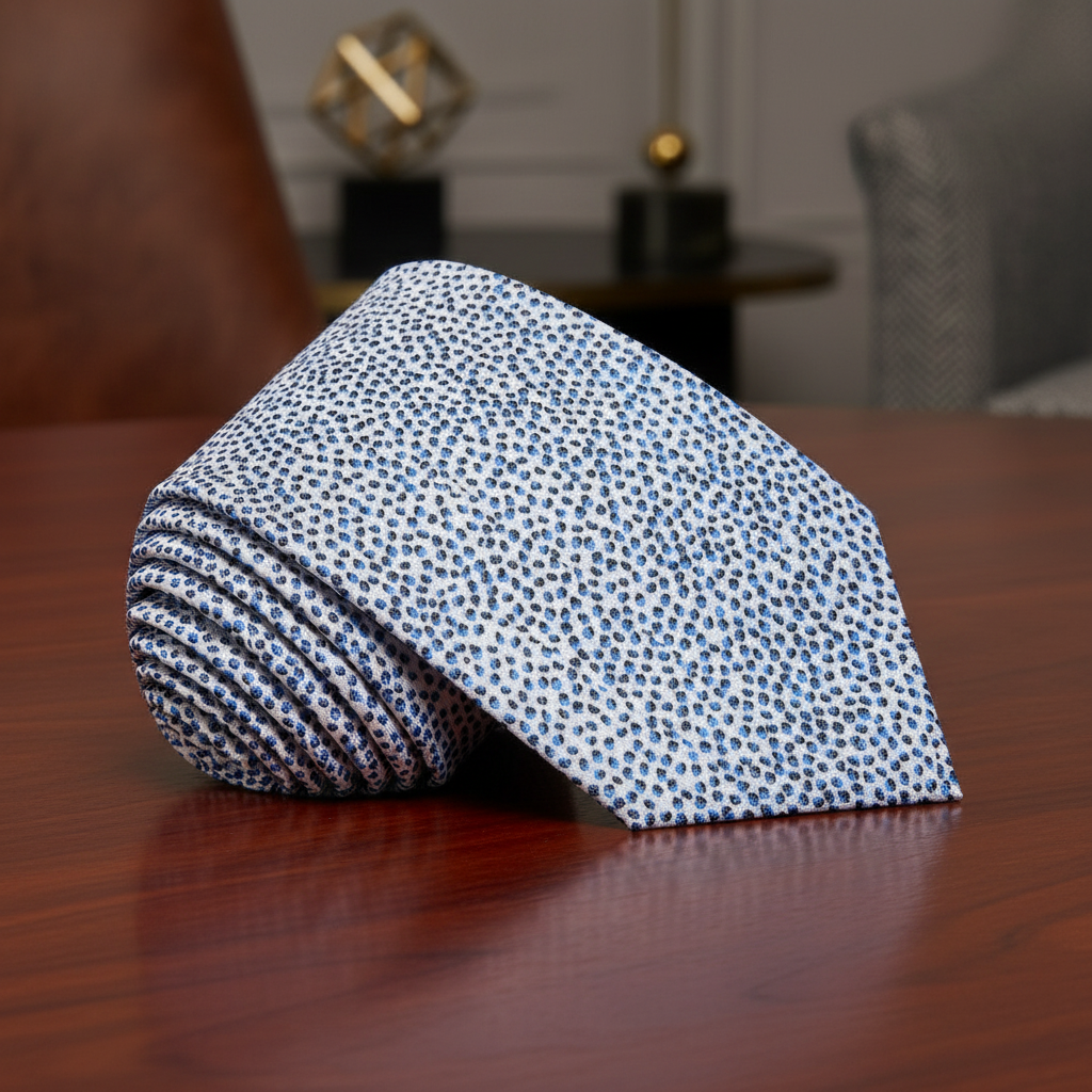 White Pebbles Necktie | Modern Blue Black Pattern Men’s Dress Tie