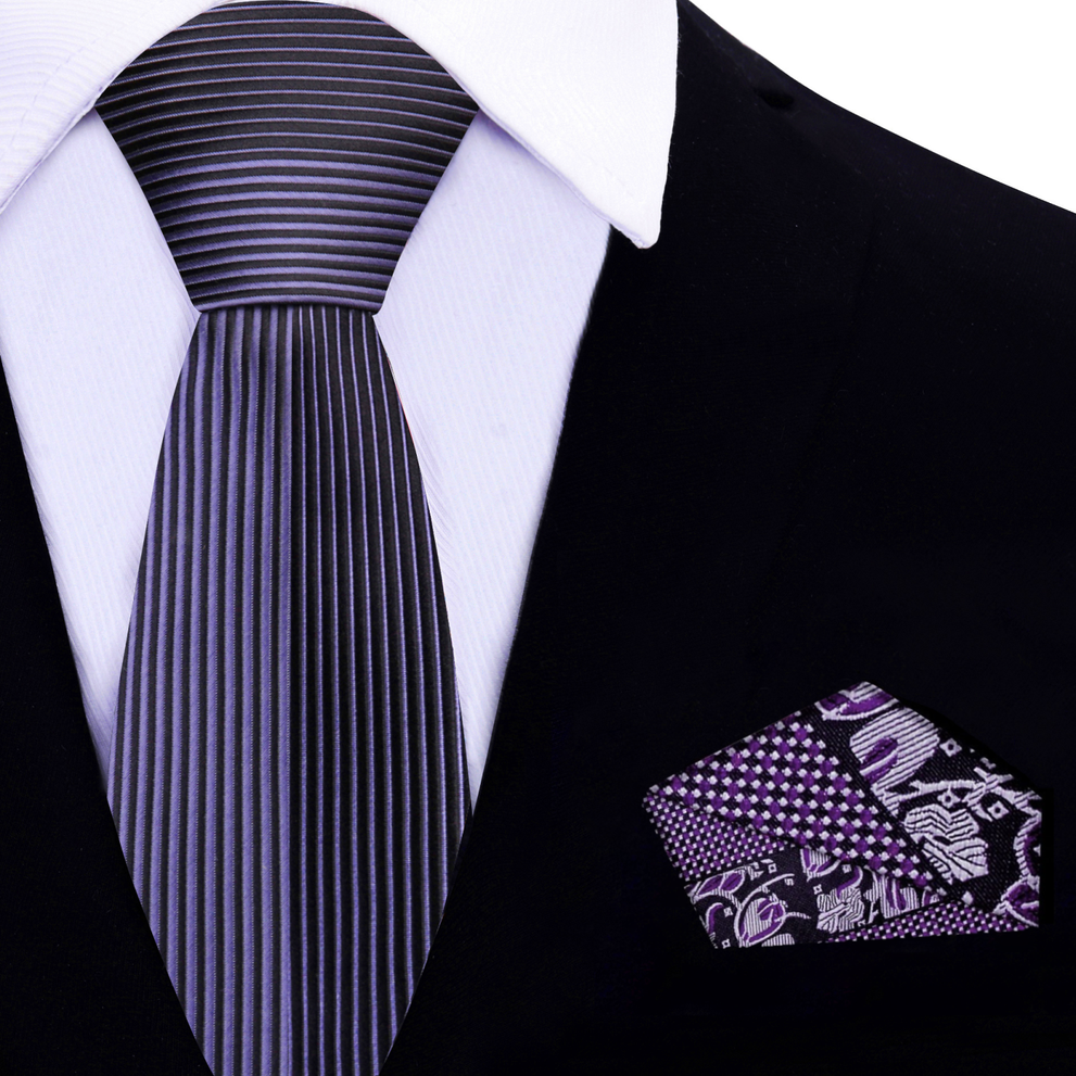 Black with Metallic Purple Stripe Necktie | Modern Elegance