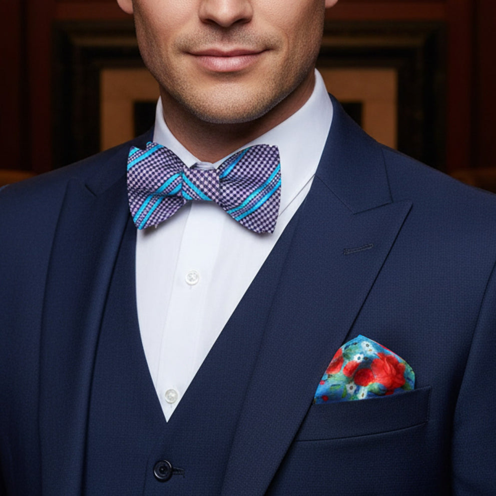 Purple & Blue Stripe Bow Tie