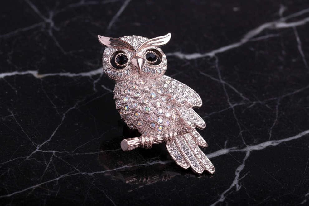 A Metallic Wise Owl Lapel Pin