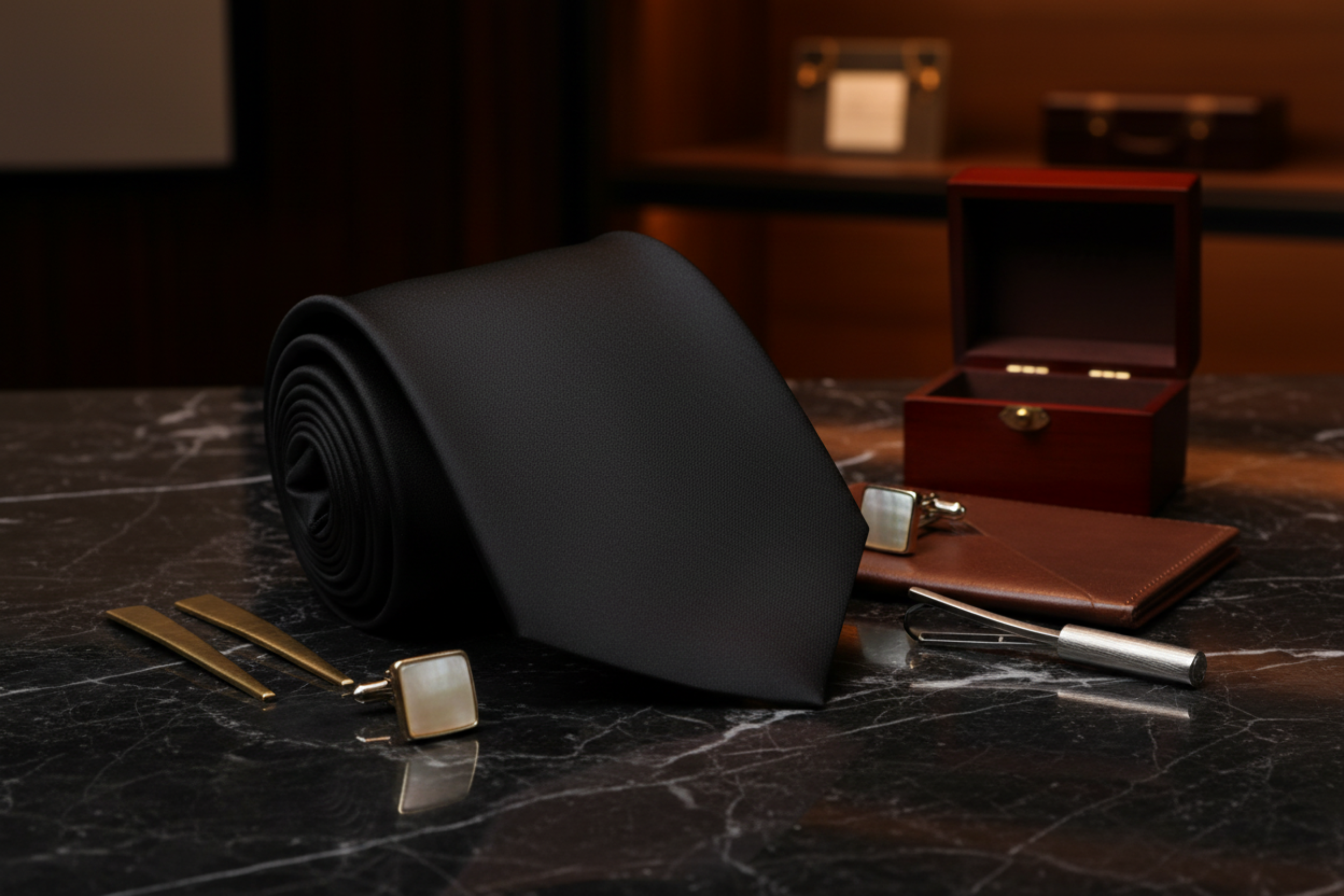 Solid Black Formal Necktie