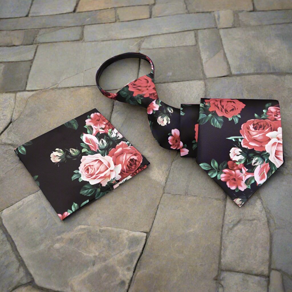 black rose pattern tie