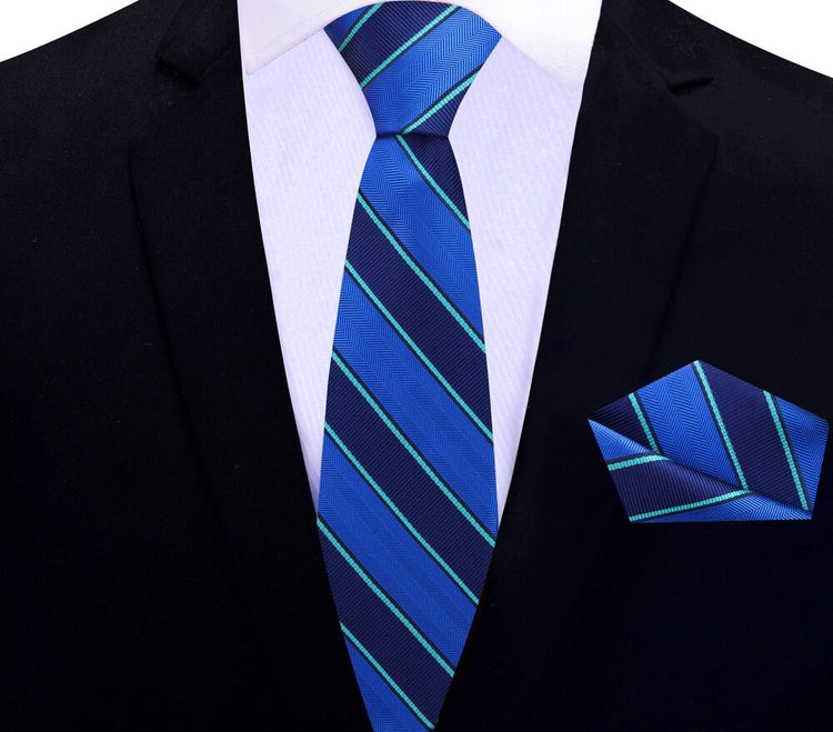 Striped Necktie in Blue, Sage & Brown Colorways | Modern Stripe