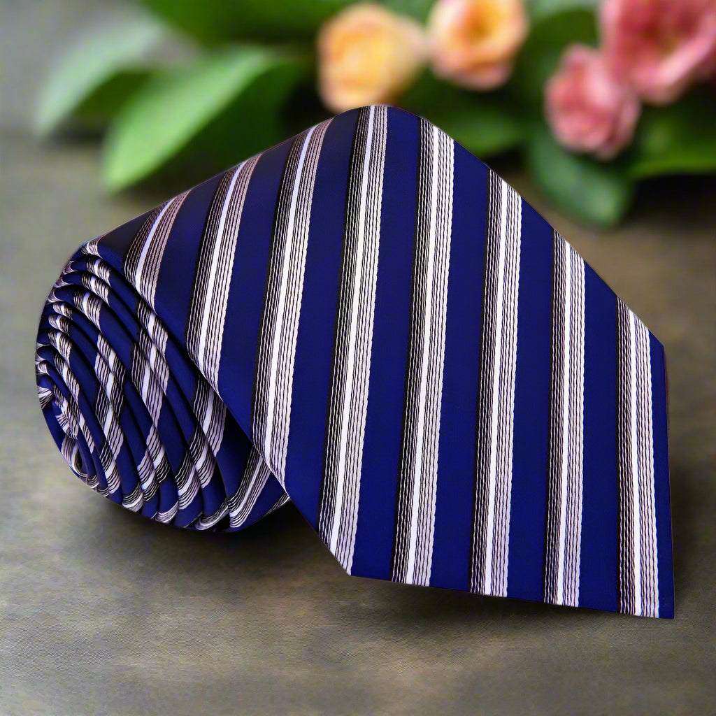 A Platinum Stripe Silk Necktie