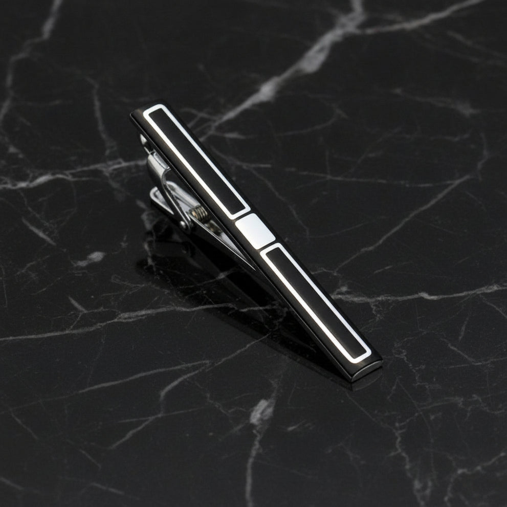 Black Chrome Square Tie Bar & Cufflinks Set – Men’s Dress Accessory