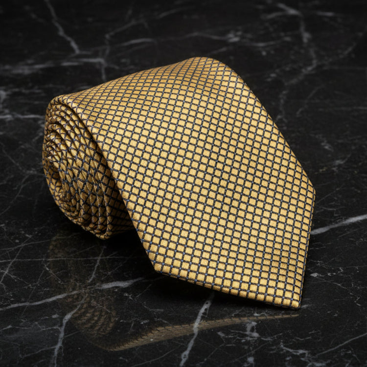Gold Standard Geometric Silk Necktie, Pocket Square