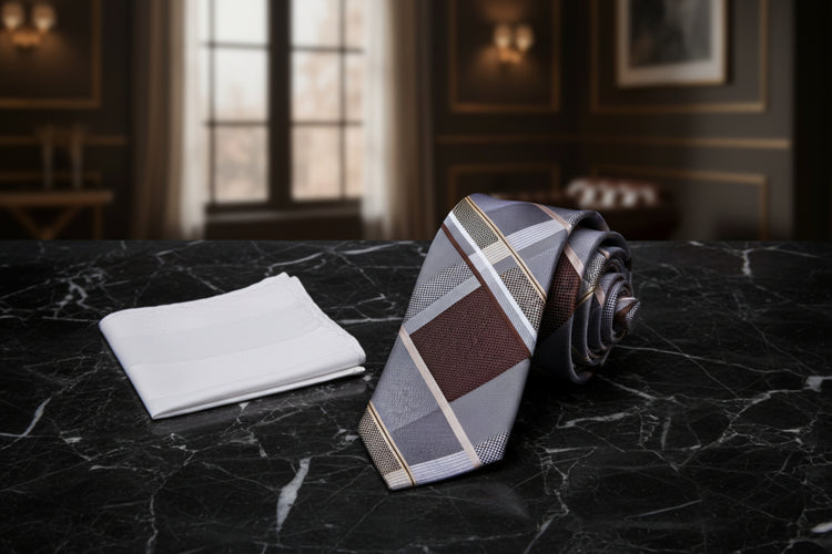Omega Geometric Plaid Necktie