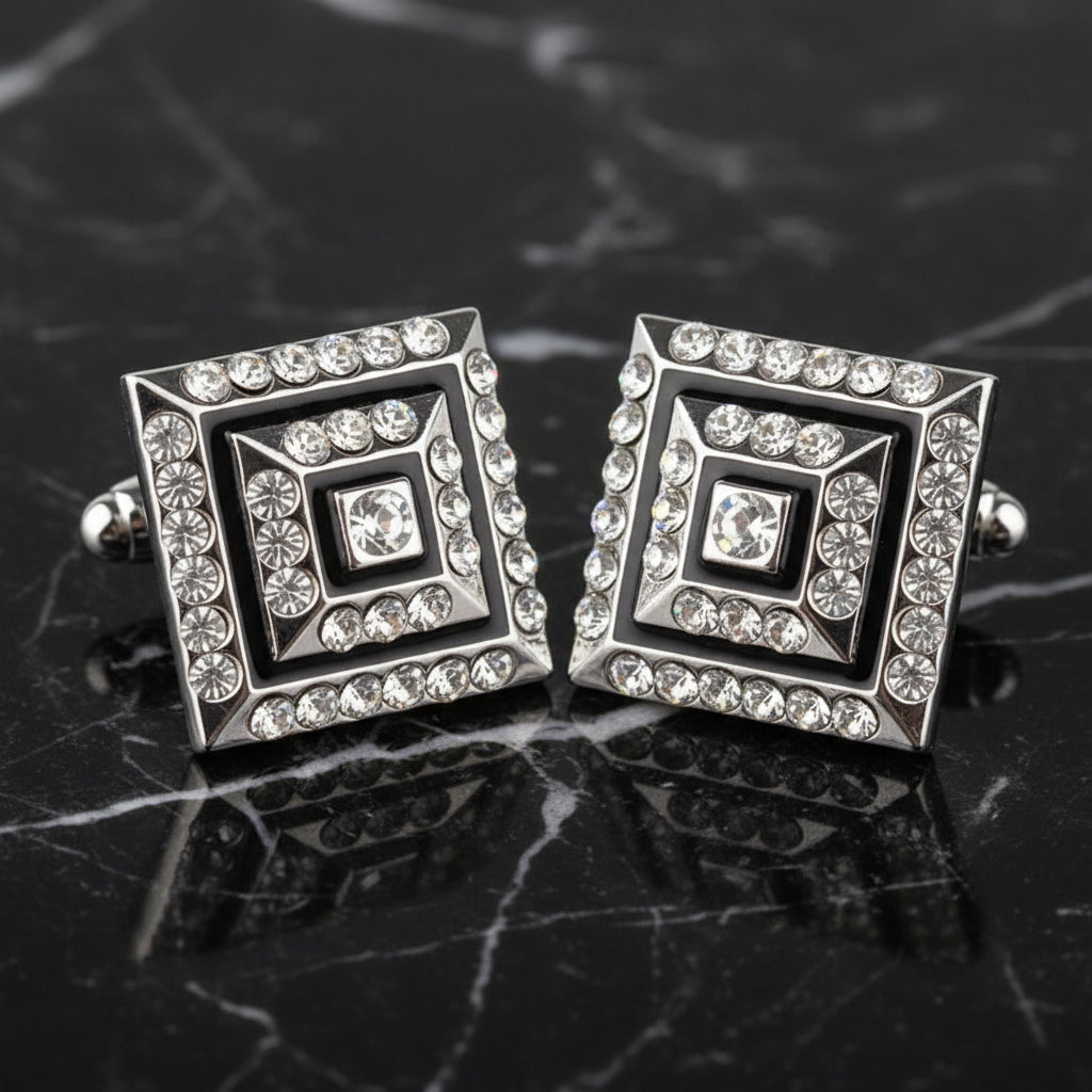 Square Cufflinks Collection | Chrome & Black Geometric Designs