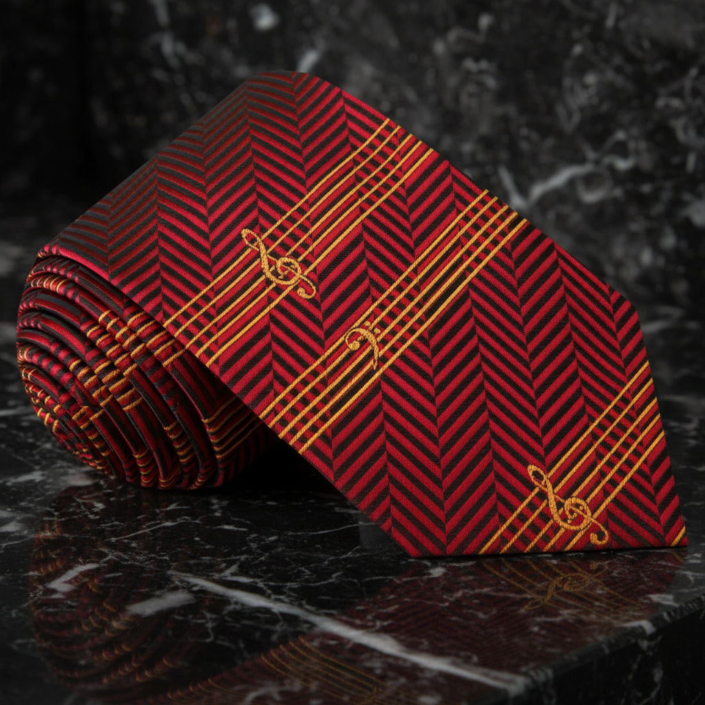 Deep Red Printed Music Necktie