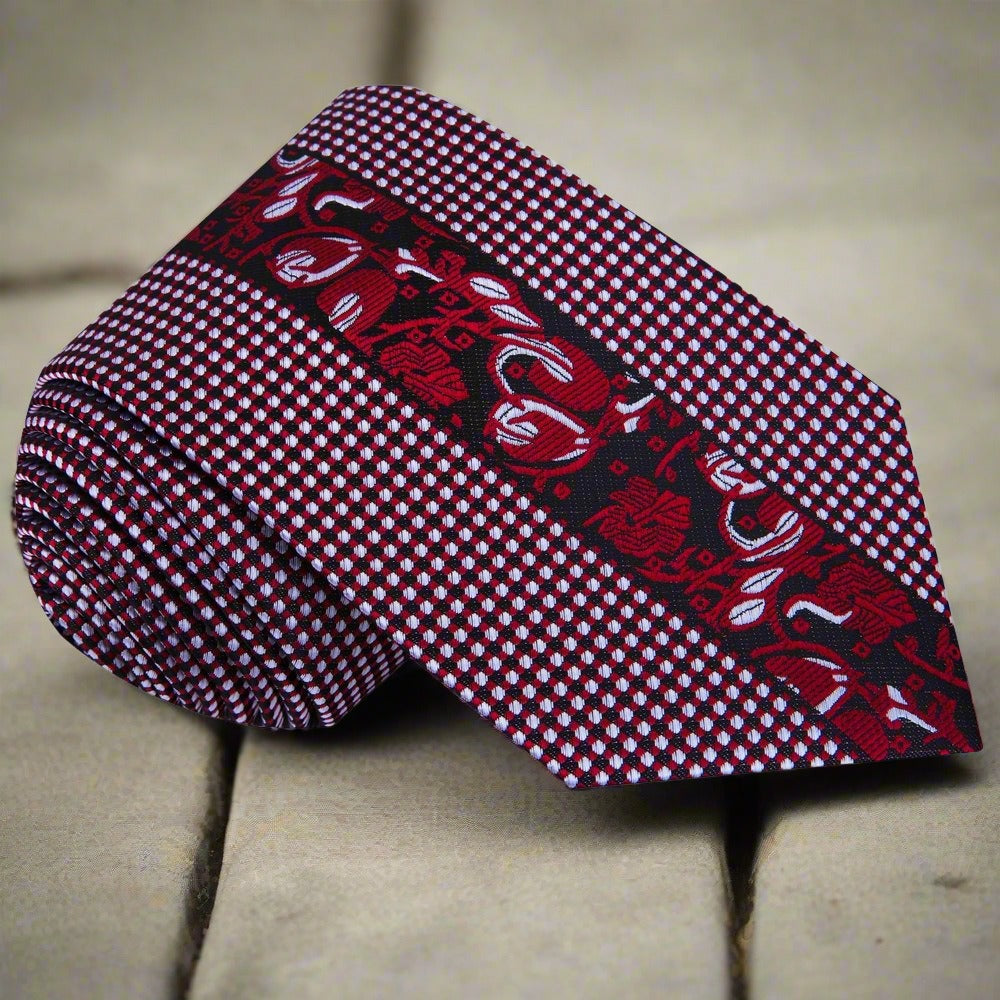 Deep Red & Black Floral Necktie | Elegant Men’s Accessory