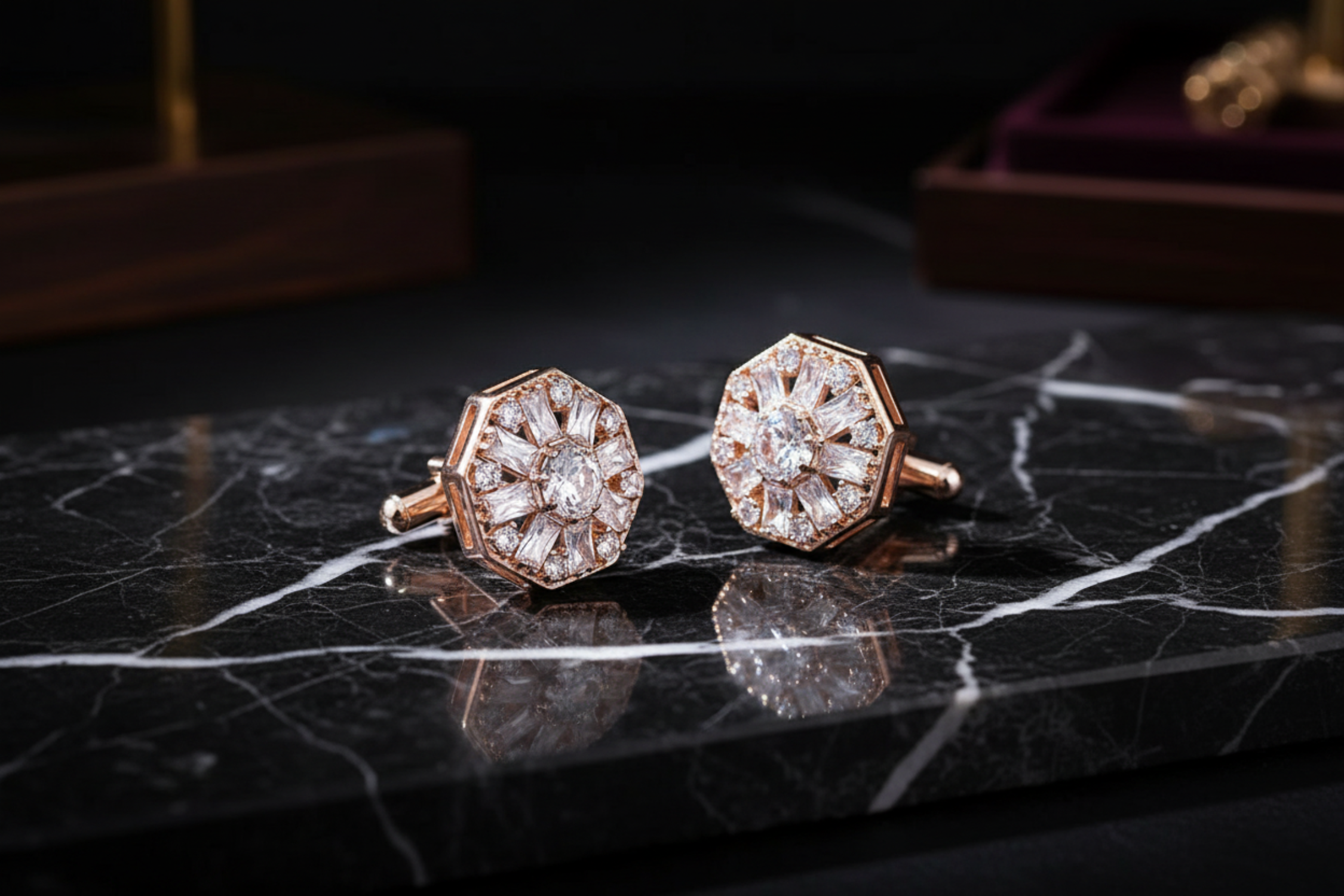 Rose Gold Octagon Cylinder Cuff-links