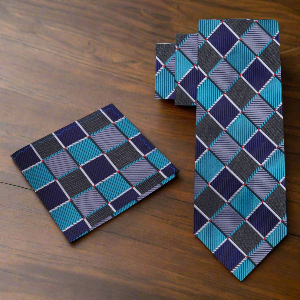 Crisp Cool Geometric Tie and Pocket Square
